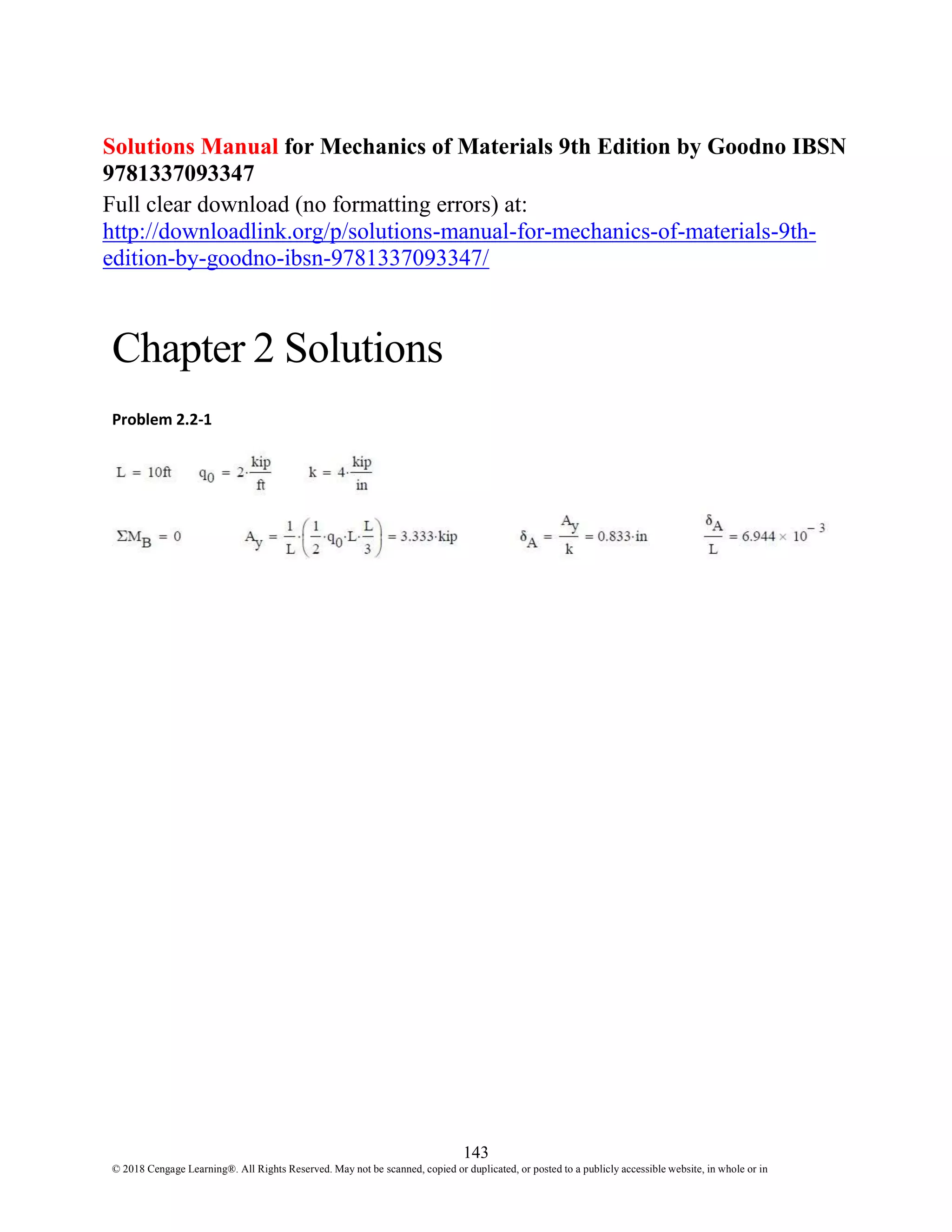 Solutions manual for mechanics of materials 9th edition by goodno ibsn 9781337093347 | PDF