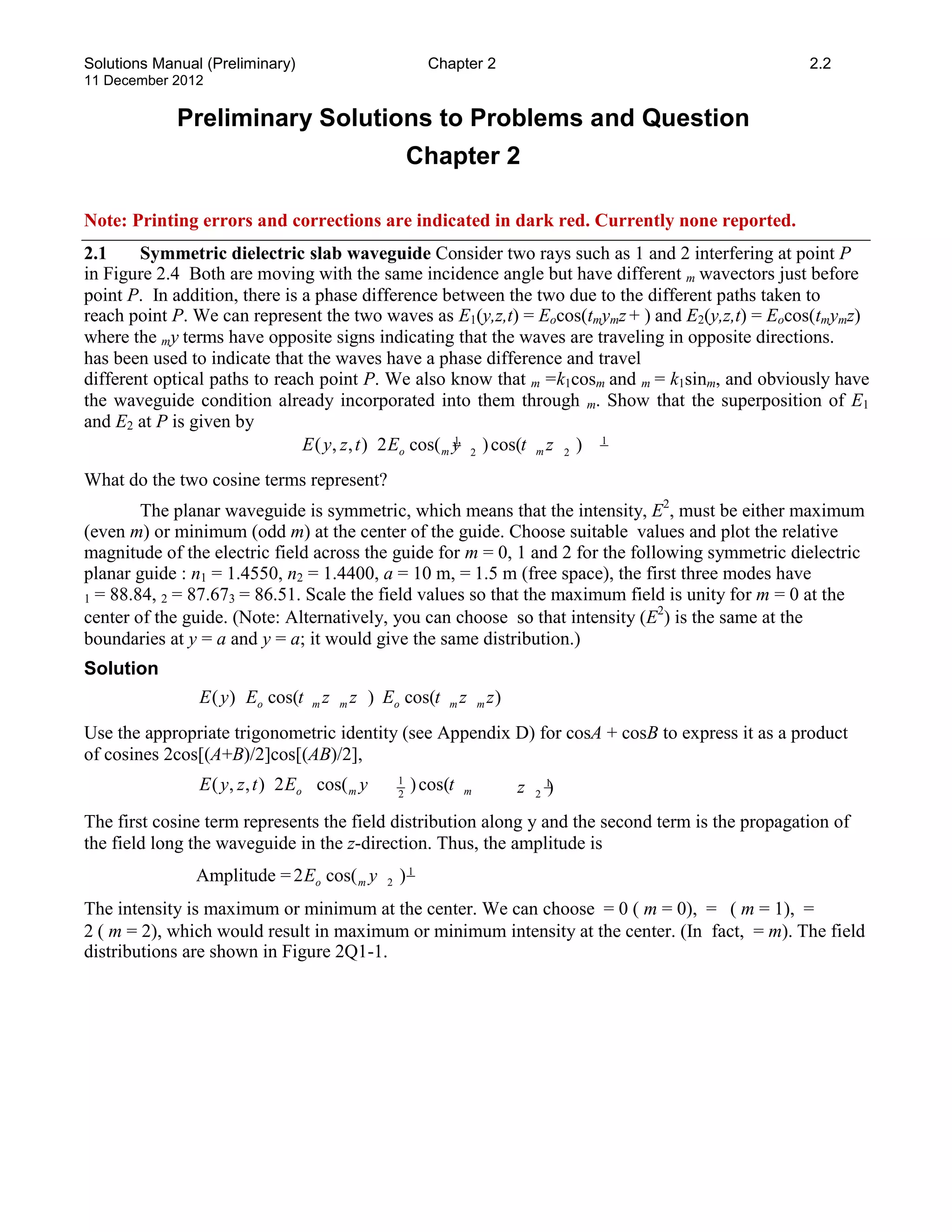 Solutions manual for optoelectronics and photonics principles and practices 2nd edition by kasap ...