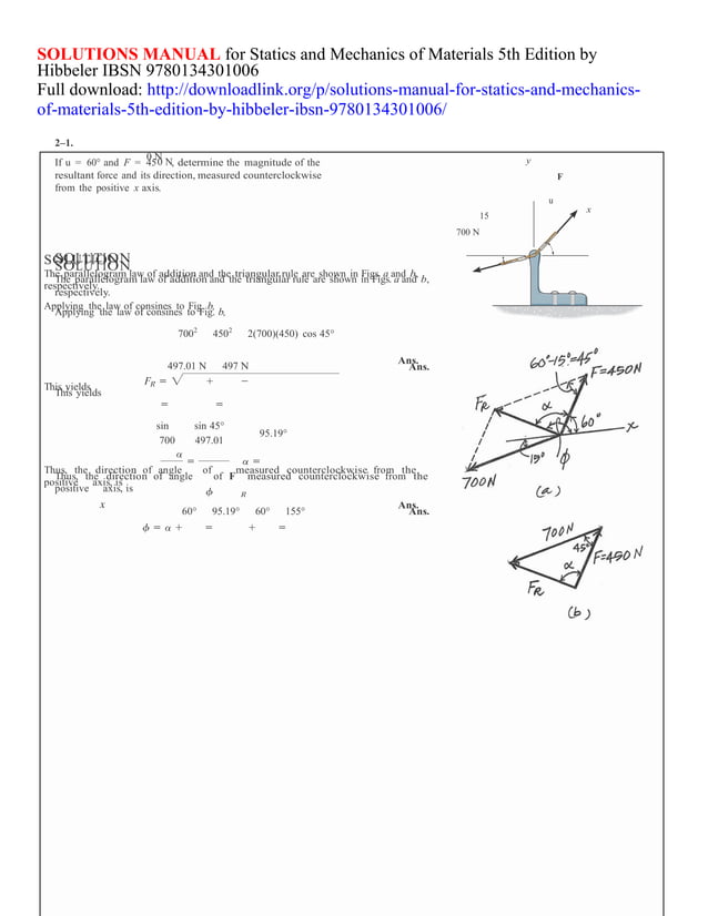 Solutions manual for statics and mechanics of materials 5th edition by ...
