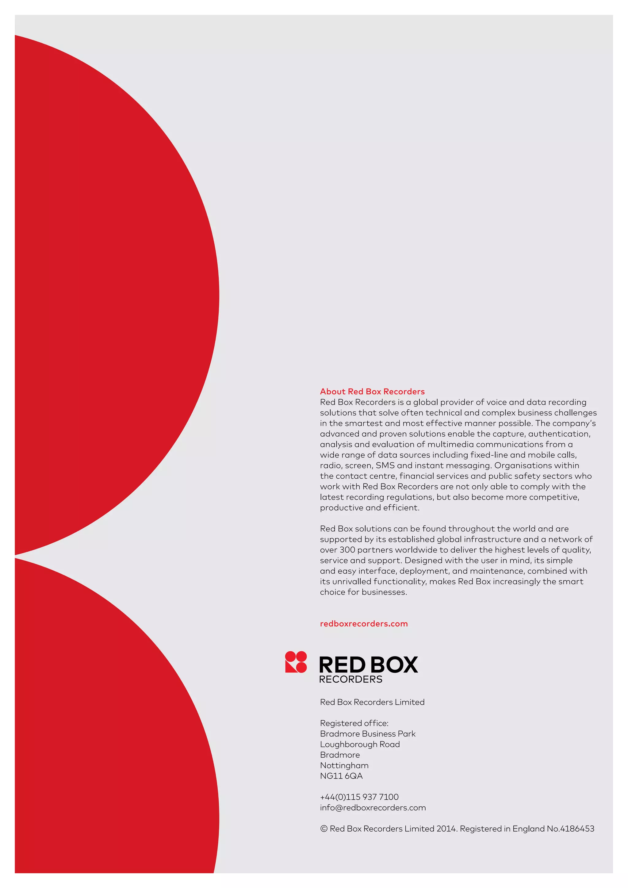 Red Box Recorders Solutions Overview | Voyager Networks | PDF