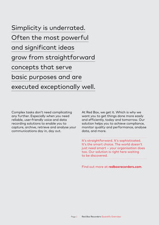 Red Box Recorders Solutions Overview | Voyager Networks | PDF