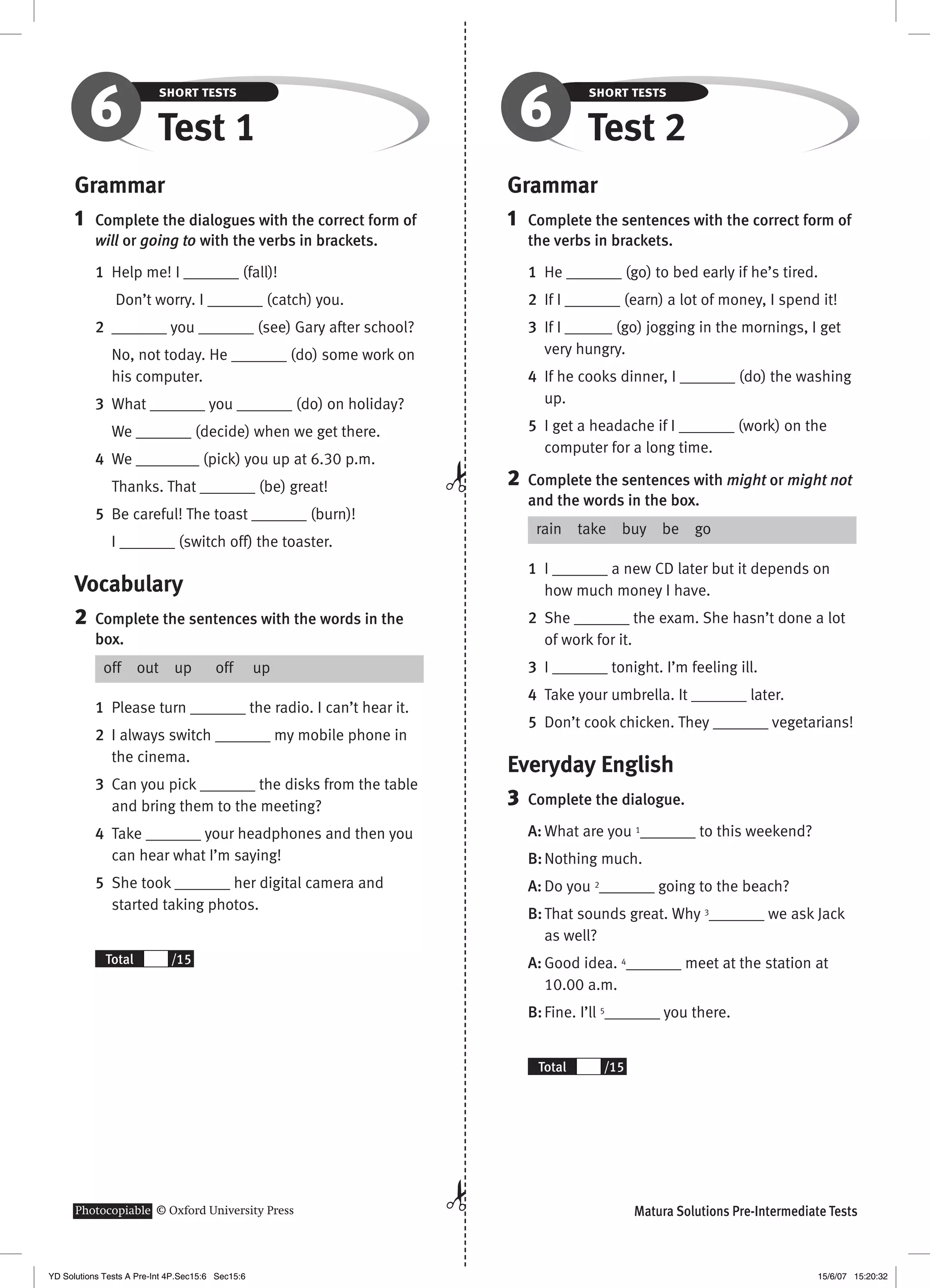 Solutions pre intermediate short tests | PDF