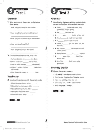Solutions pre intermediate short tests | PDF
