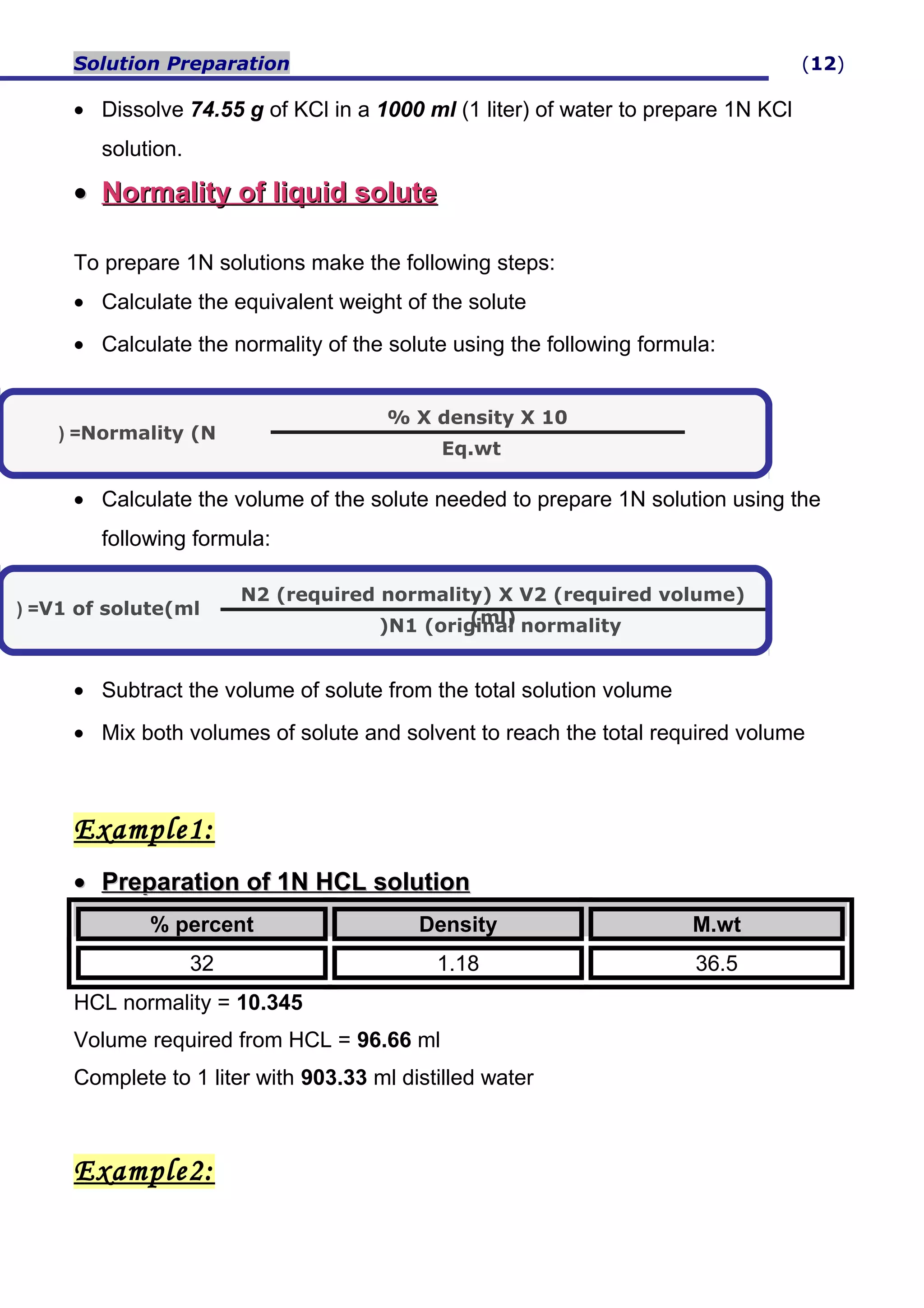 Solutions preparation | DOC
