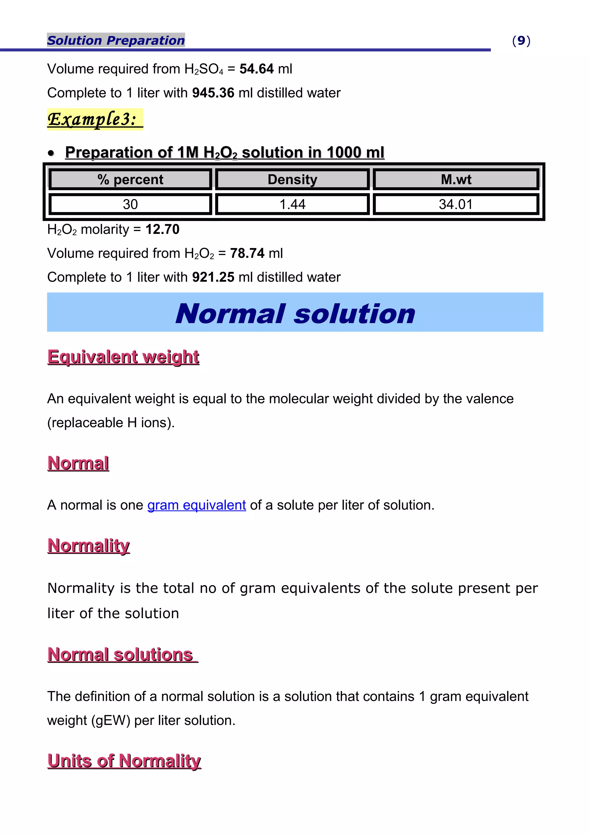 Solutions preparation | DOC