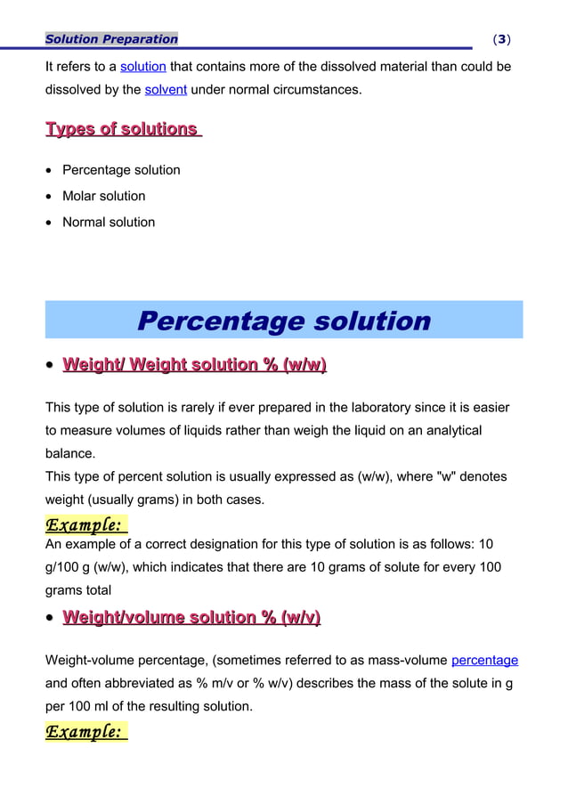 Solutions preparation | DOC | Chemistry | Science