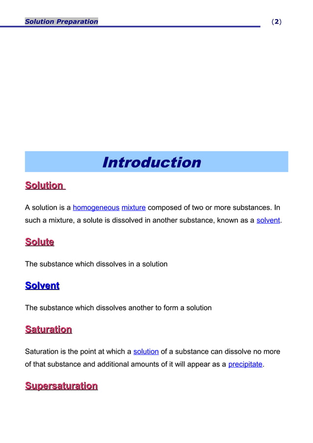 Solutions preparation | PDF