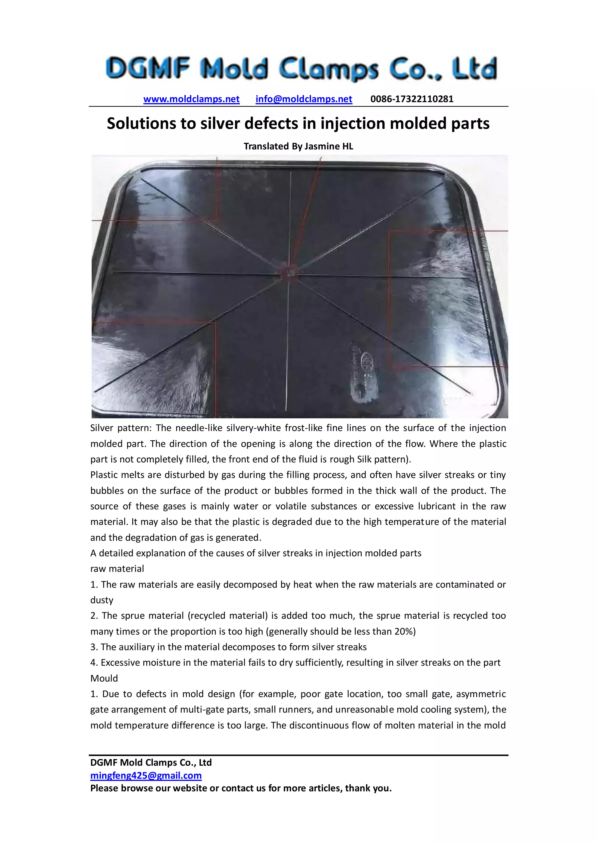 Solutions to silver defects in injection molded parts -dgmf mold clamps ...