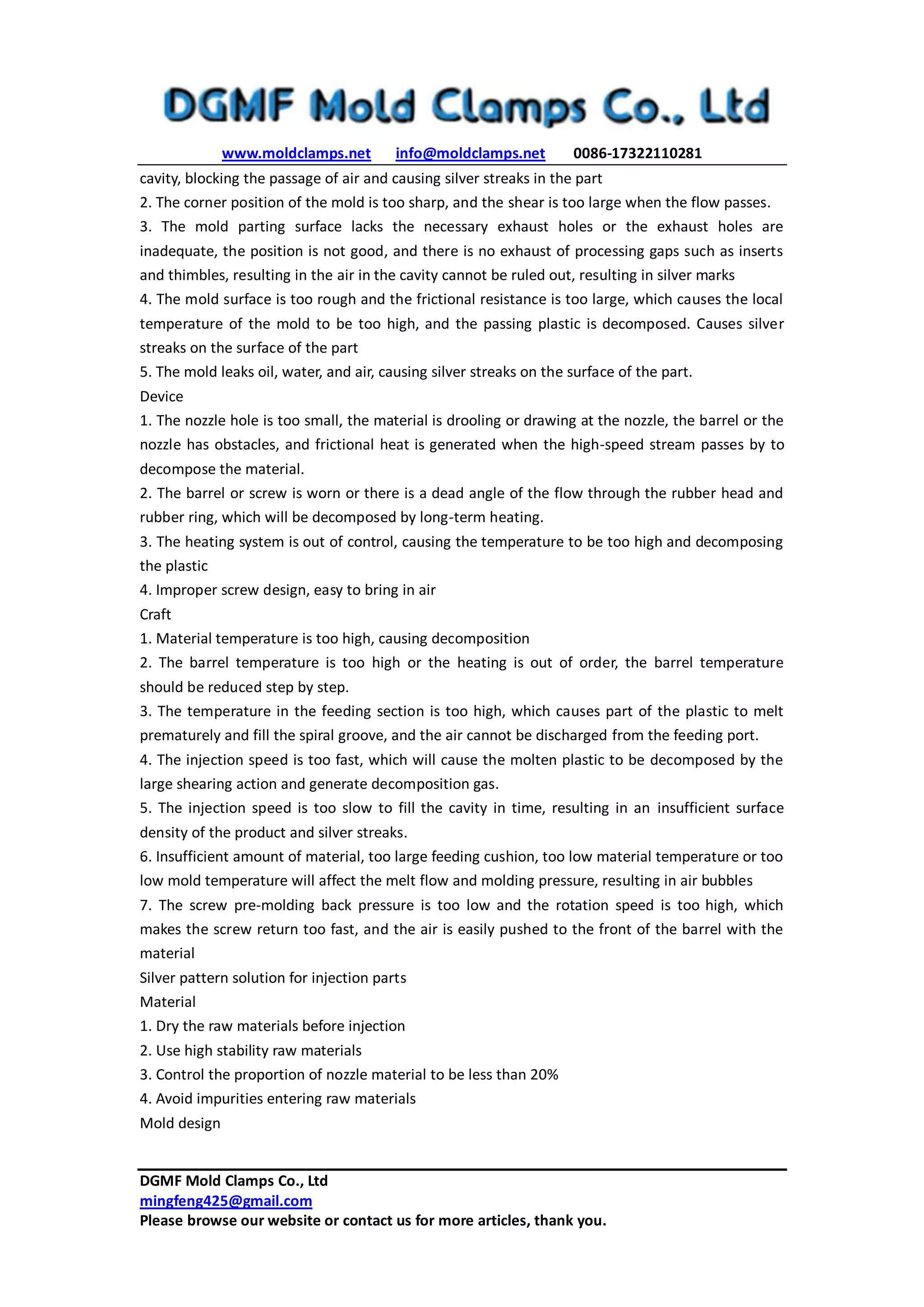 Solutions to silver defects in injection molded parts -dgmf mold clamps ...