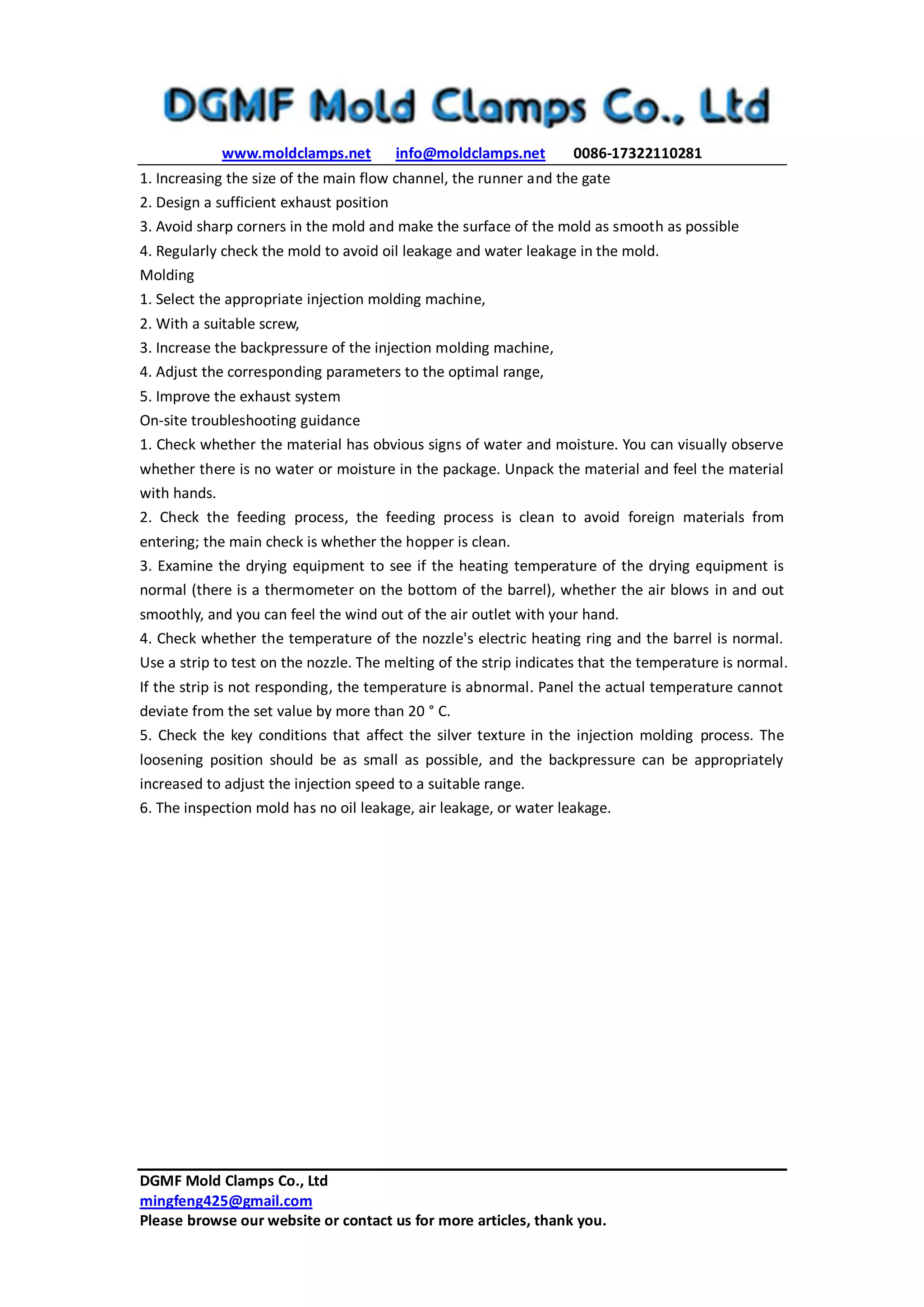 Solutions to silver defects in injection molded parts -dgmf mold clamps ...