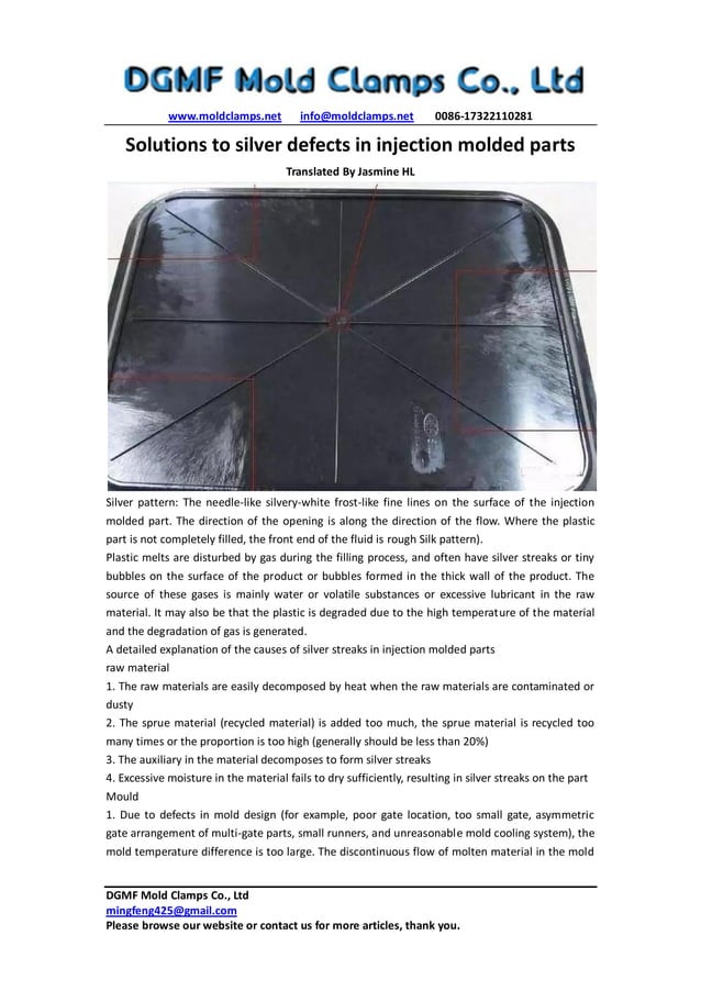 Solutions to silver defects in injection molded parts -dgmf mold clamps ...
