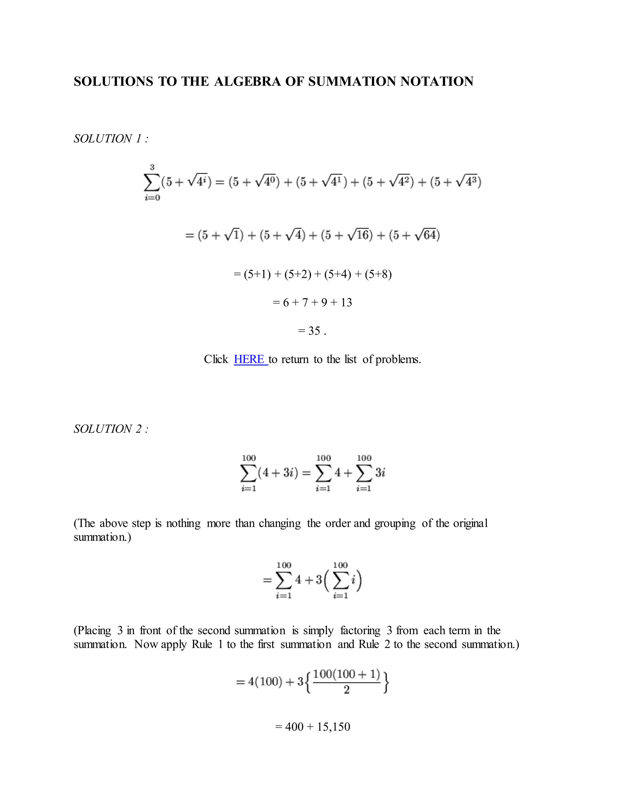 Solutions to the algebra of summation notation | DOCX
