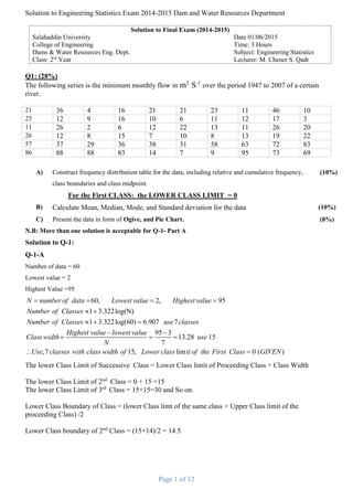Solution to final exam engineering statistics 2014 2015 | PDF