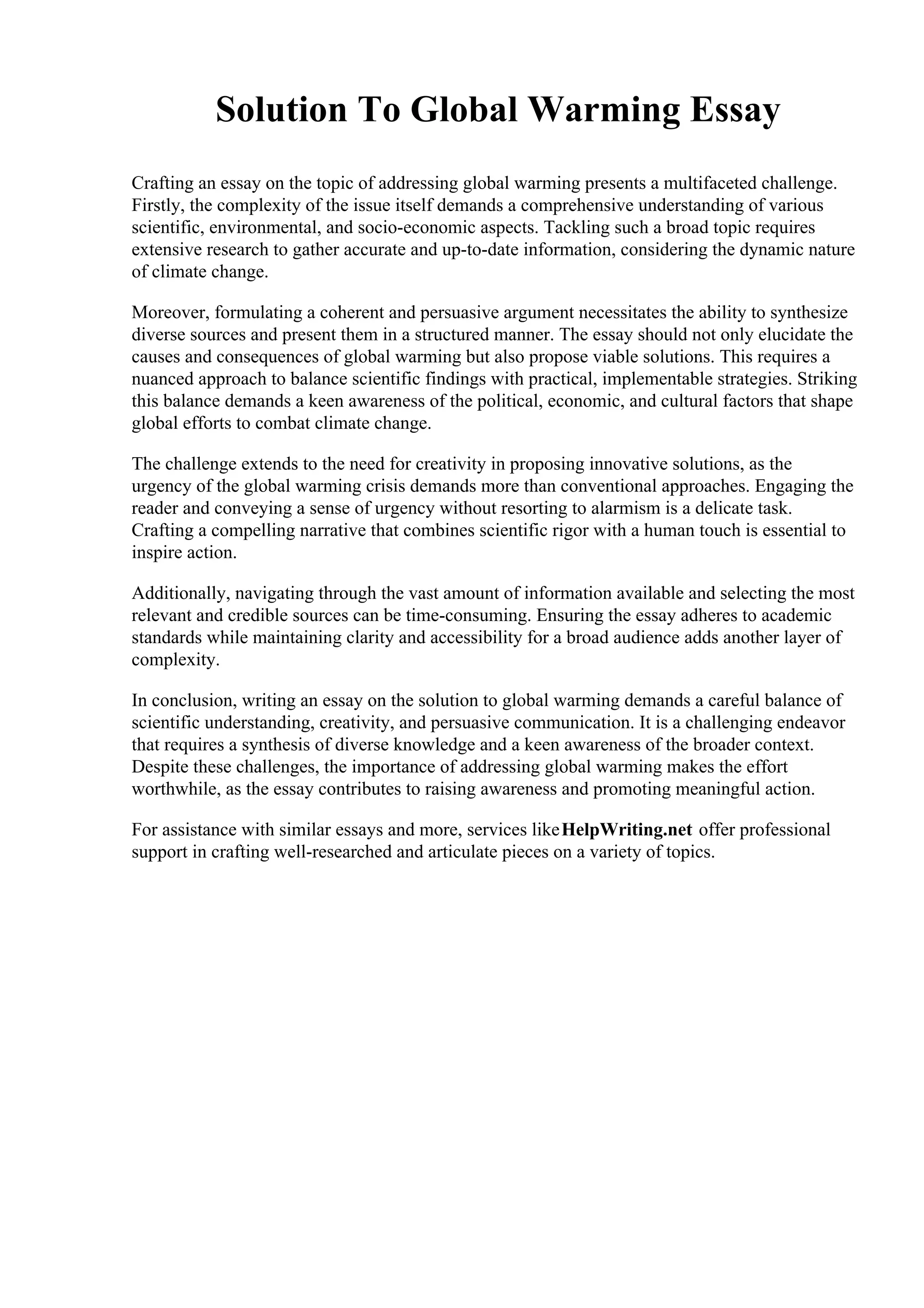 Solution To Global Warming Essay.pdf