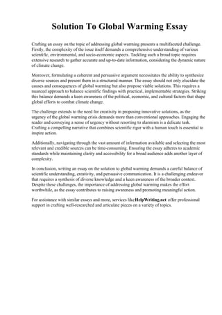 Solution To Global Warming Essay.pdf