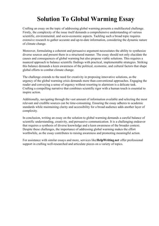 Solution To Global Warming Essay | PDF