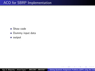 Solving Quadratic Assignment Problems (QAP) using Ant Colony System | PDF