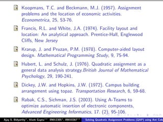 Solving Quadratic Assignment Problems (QAP) using Ant Colony System | PDF