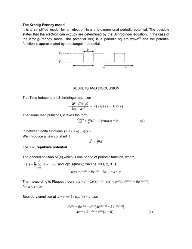 Solution To Schrodinger Equation With Dirac Comb Potential Pdf Physics Science