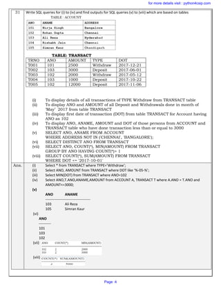 WORKSHEET SQL SOLVED FOR CLASS XII FINAL | PDF