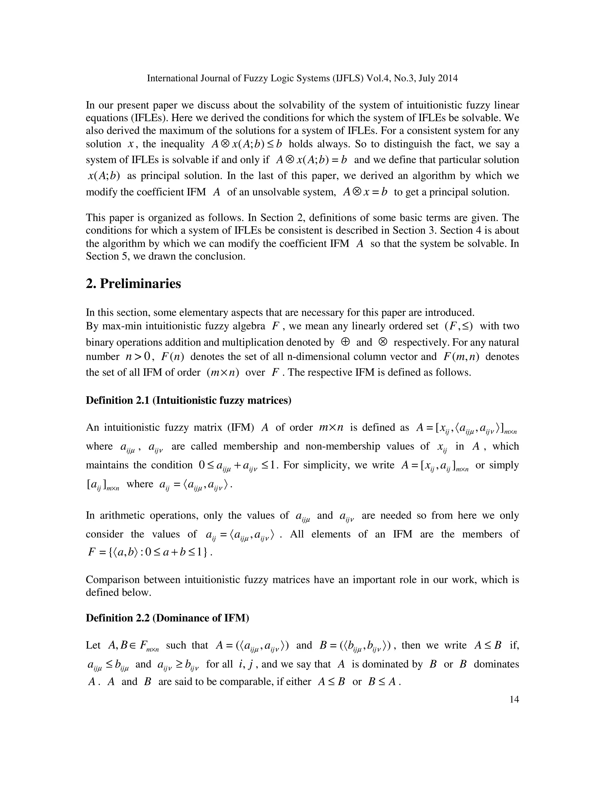 Solvability Of System Of Intuitionistic Fuzzy Linear Equations Pdf