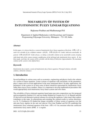 Solvability of system of intuitionistic fuzzy linear equations | PDF