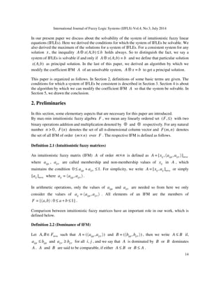 Solvability of system of intuitionistic fuzzy linear equations | PDF