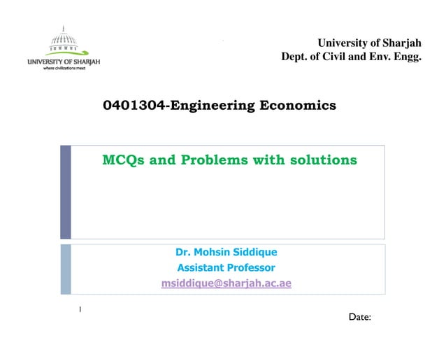 Engineering Economics: Solved exam problems [ch1-ch4] | PDF