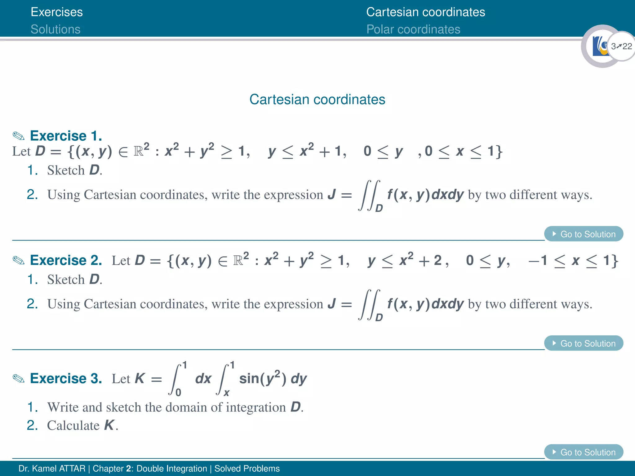 Solved exercises double integration | PDF