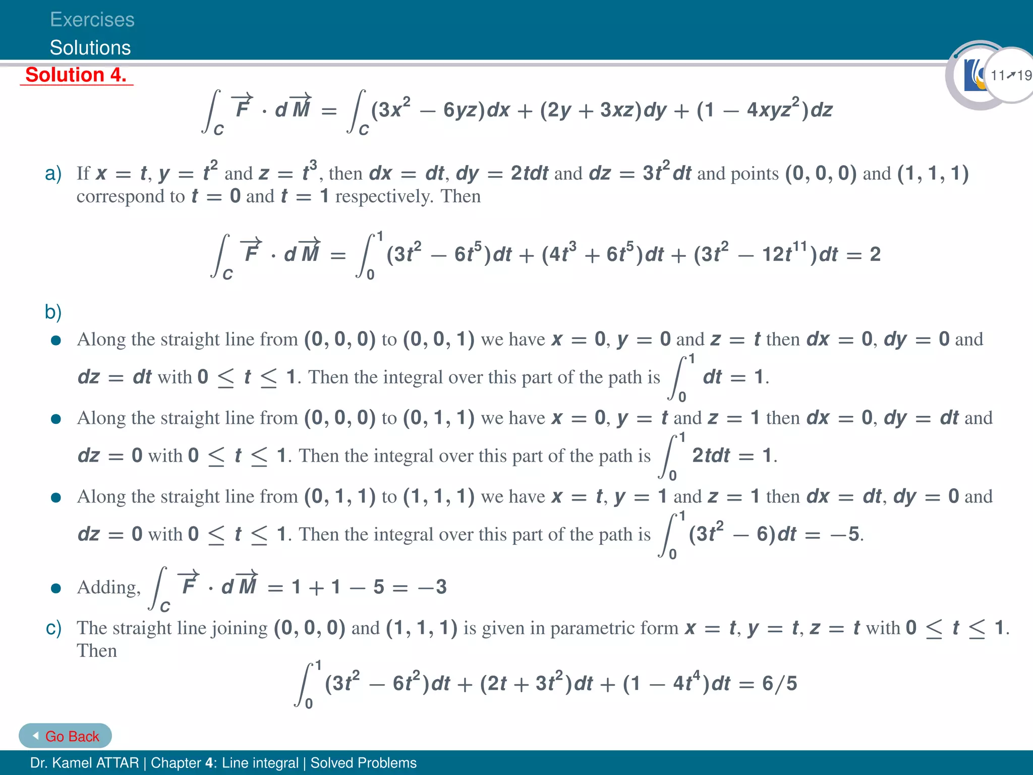 Solved exercises line integral | PDF