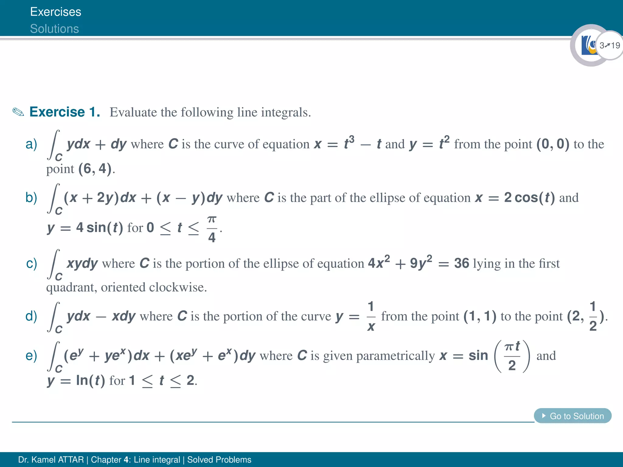 Solved exercises line integral | PPT Solved exercises line integral | PPT