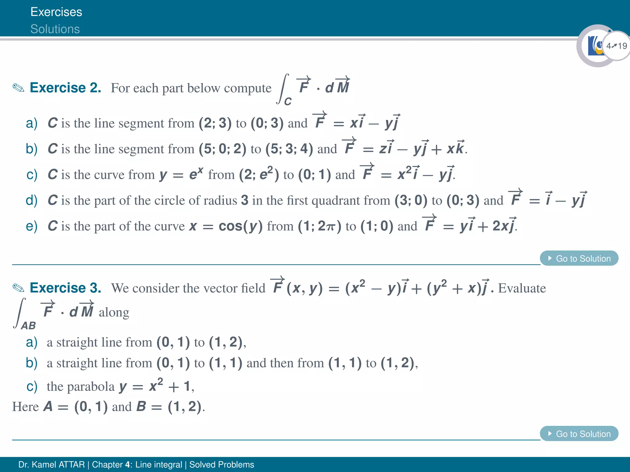 Solved exercises line integral | PPT Solved exercises line integral | PPT