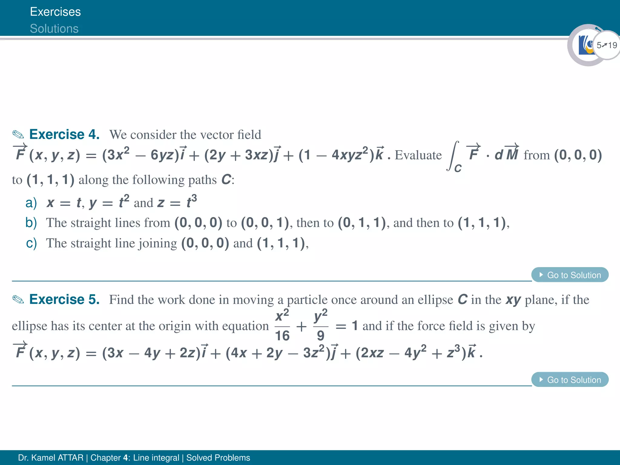 Solved exercises line integral | PPT Solved exercises line integral | PPT