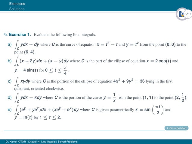 Solved exercises line integral | PDF