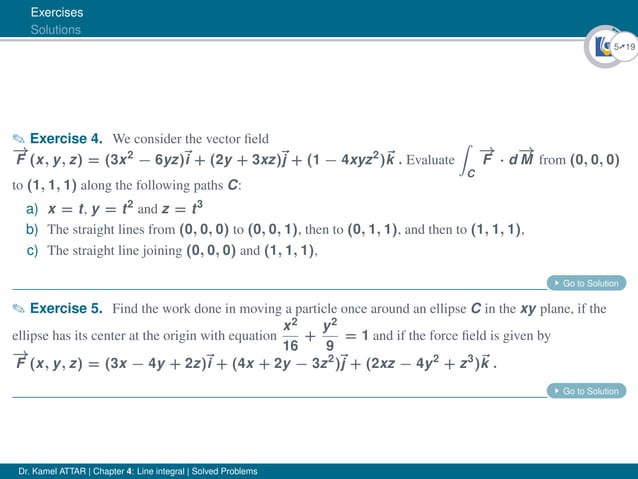 Solved exercises line integral | PDF
