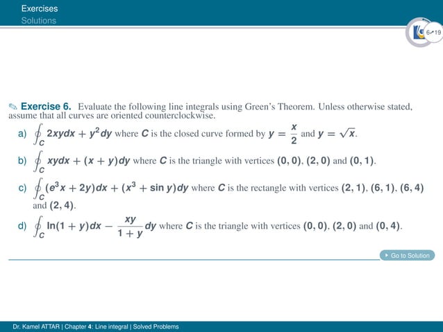 Solved exercises line integral | PPT Solved exercises line integral | PPT