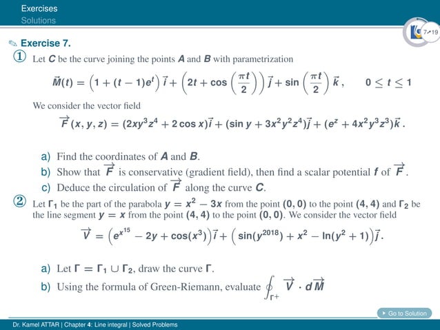 Solved exercises line integral | PPT Solved exercises line integral | PPT