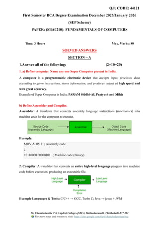 First Semester BCA Fundamentals of Computers – Solved Question Paper ...