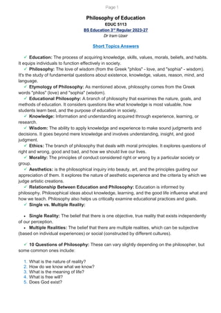 (Solved Notes ) Educational Philosophy BS 3rd (R).pdf