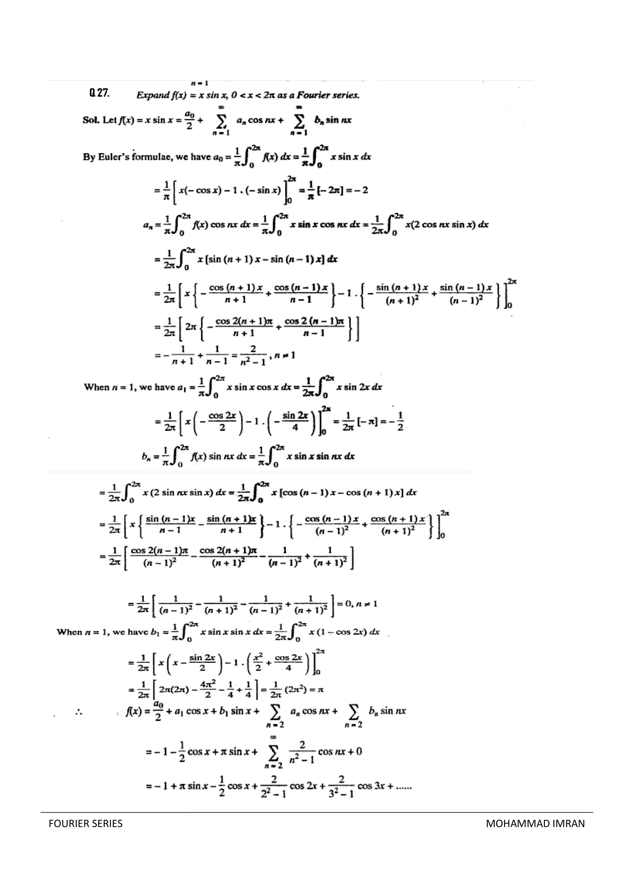 solved examples in fourier series. | PDF