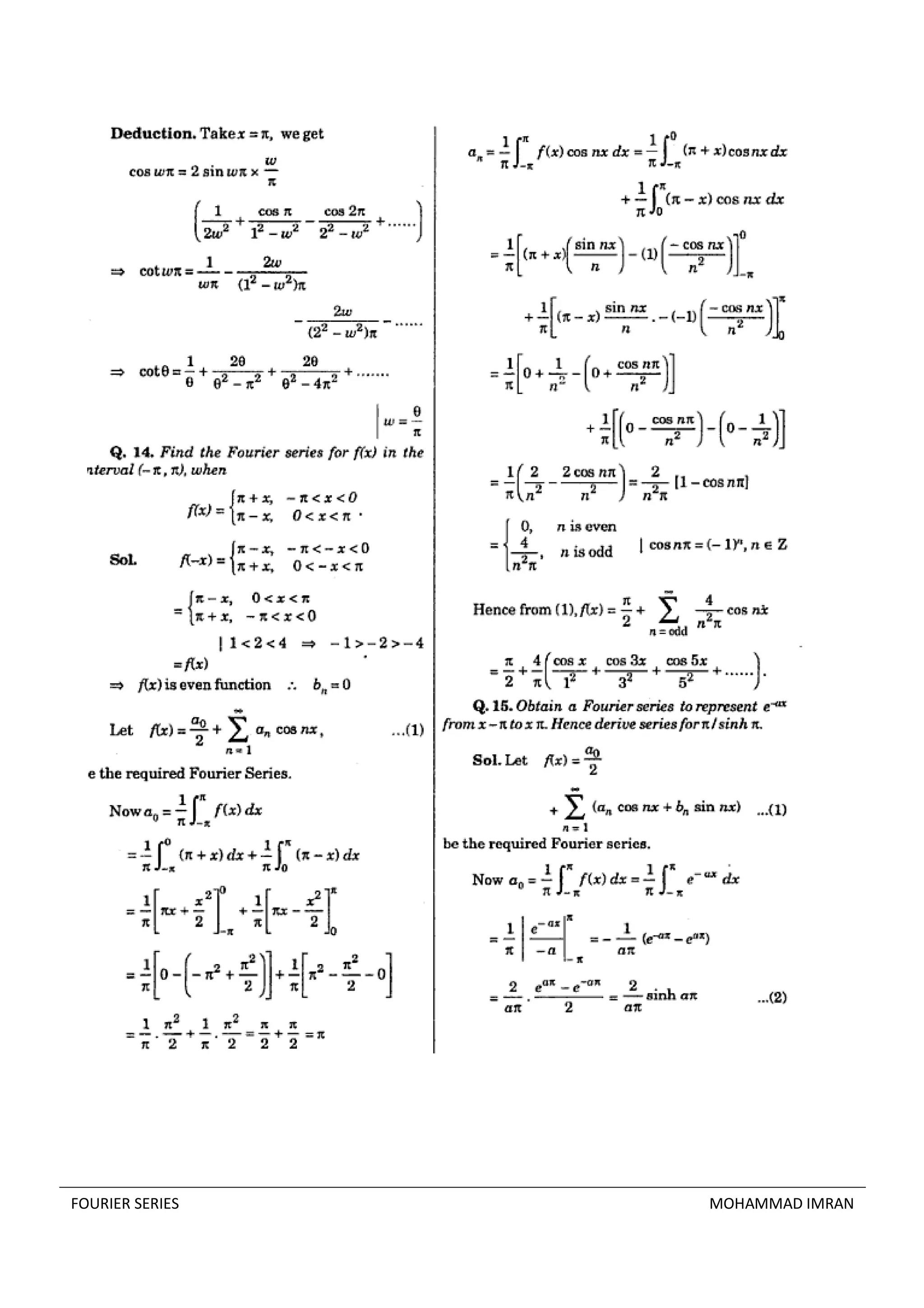 solved examples in fourier series. | PDF