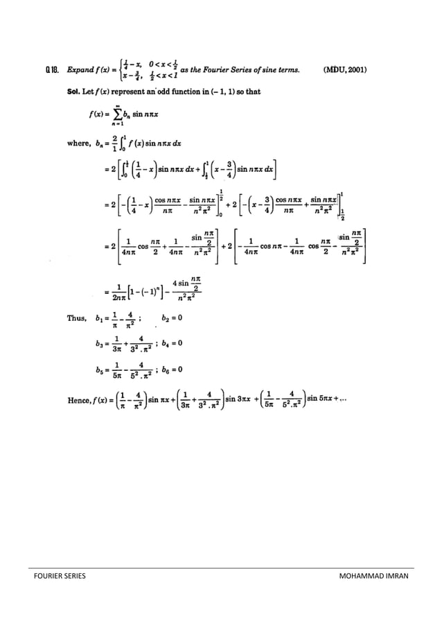 solved examples in fourier series. | PDF