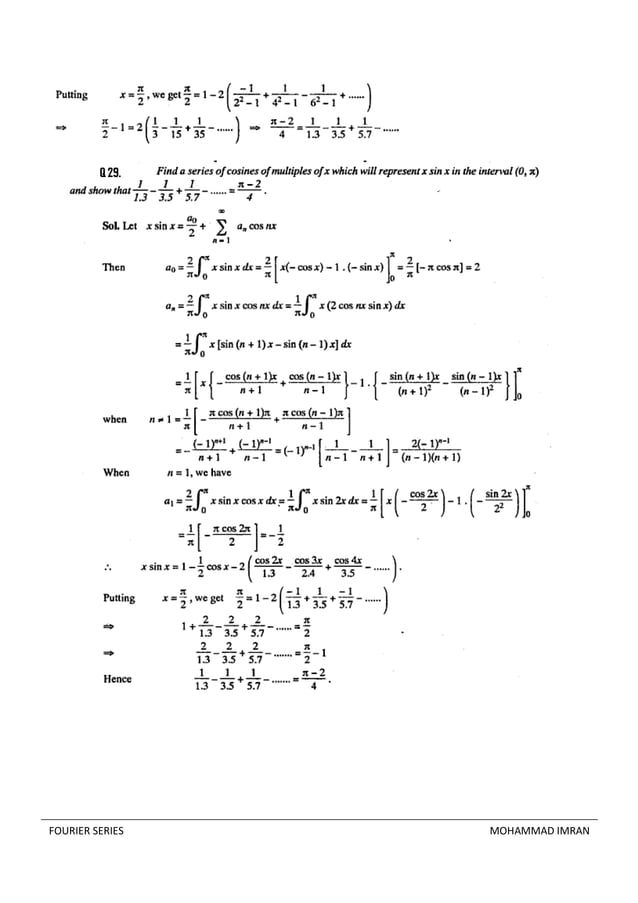 Solved Examples In Fourier Series
