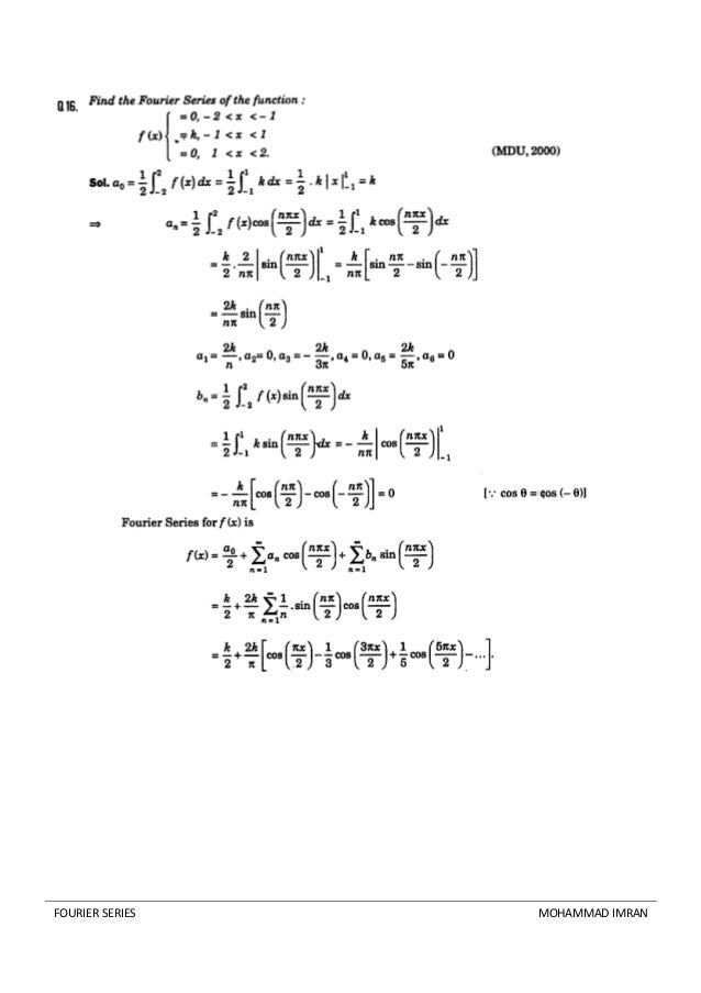 Solved Examples In Fourier Series