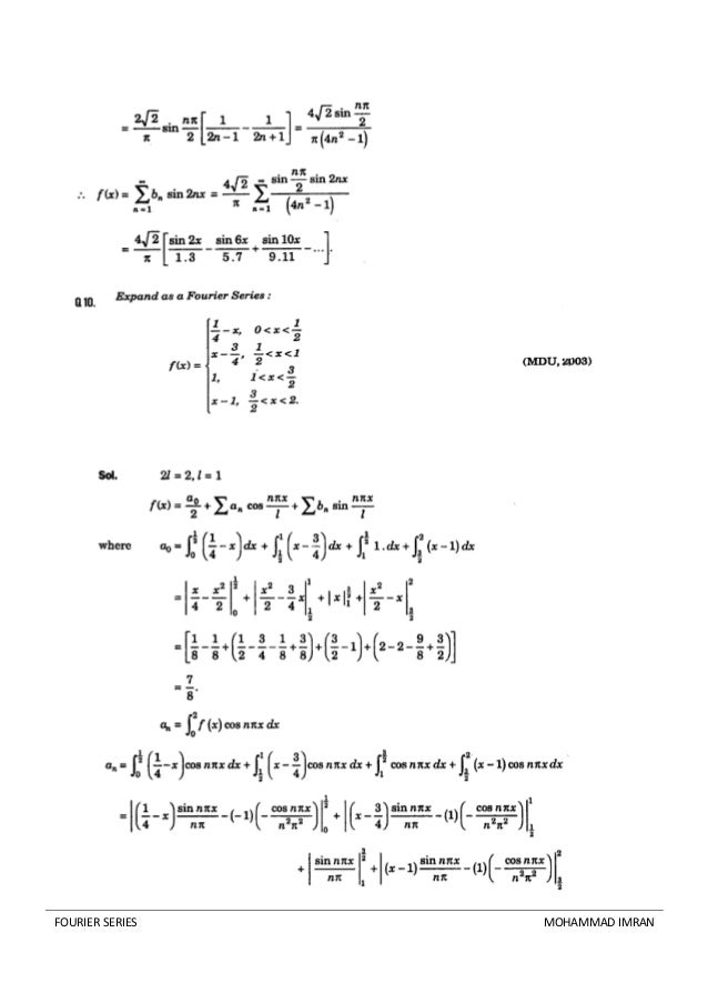 Solved Examples In Fourier Series
