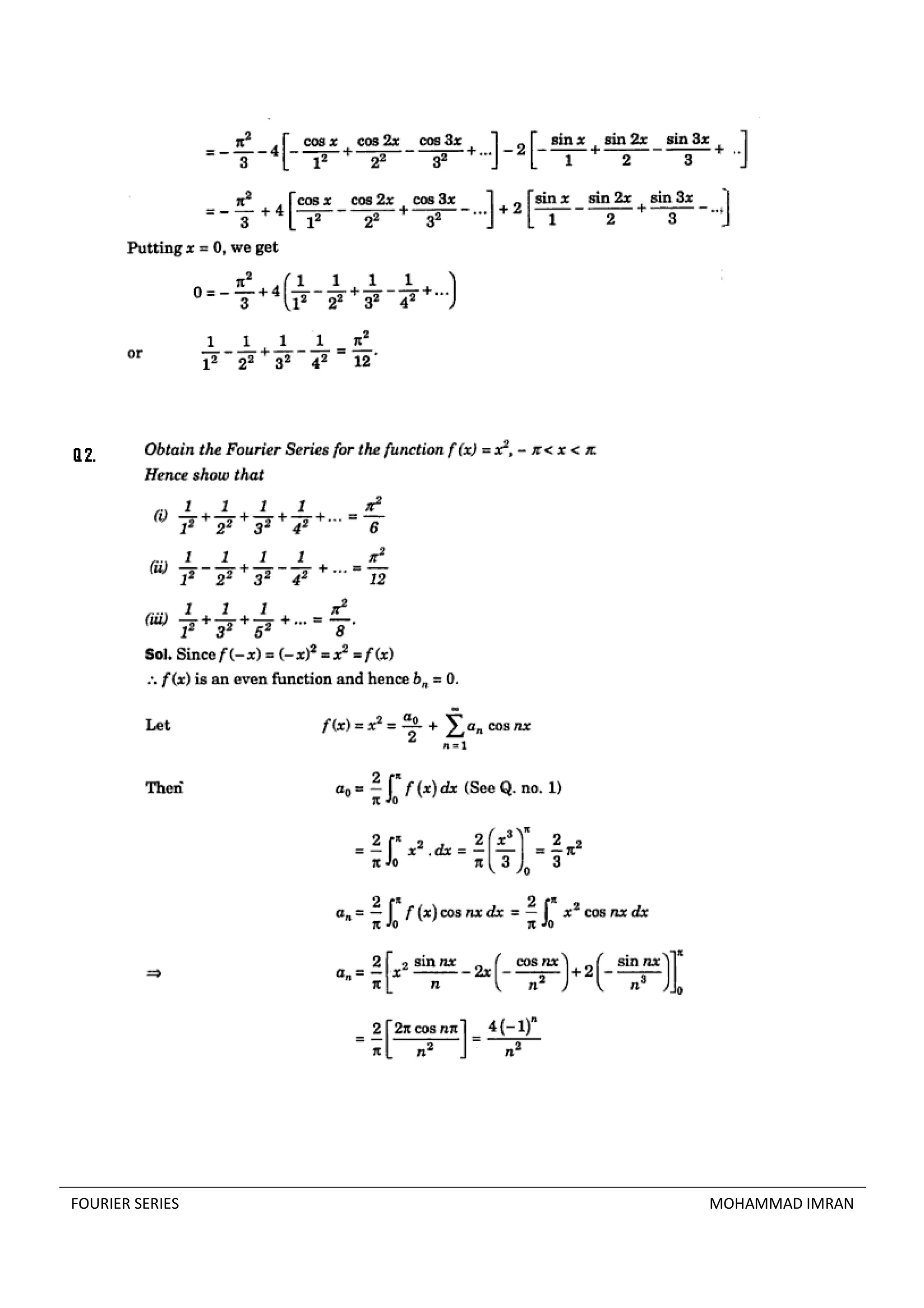 Solved numerical problems of fourier series | PDF