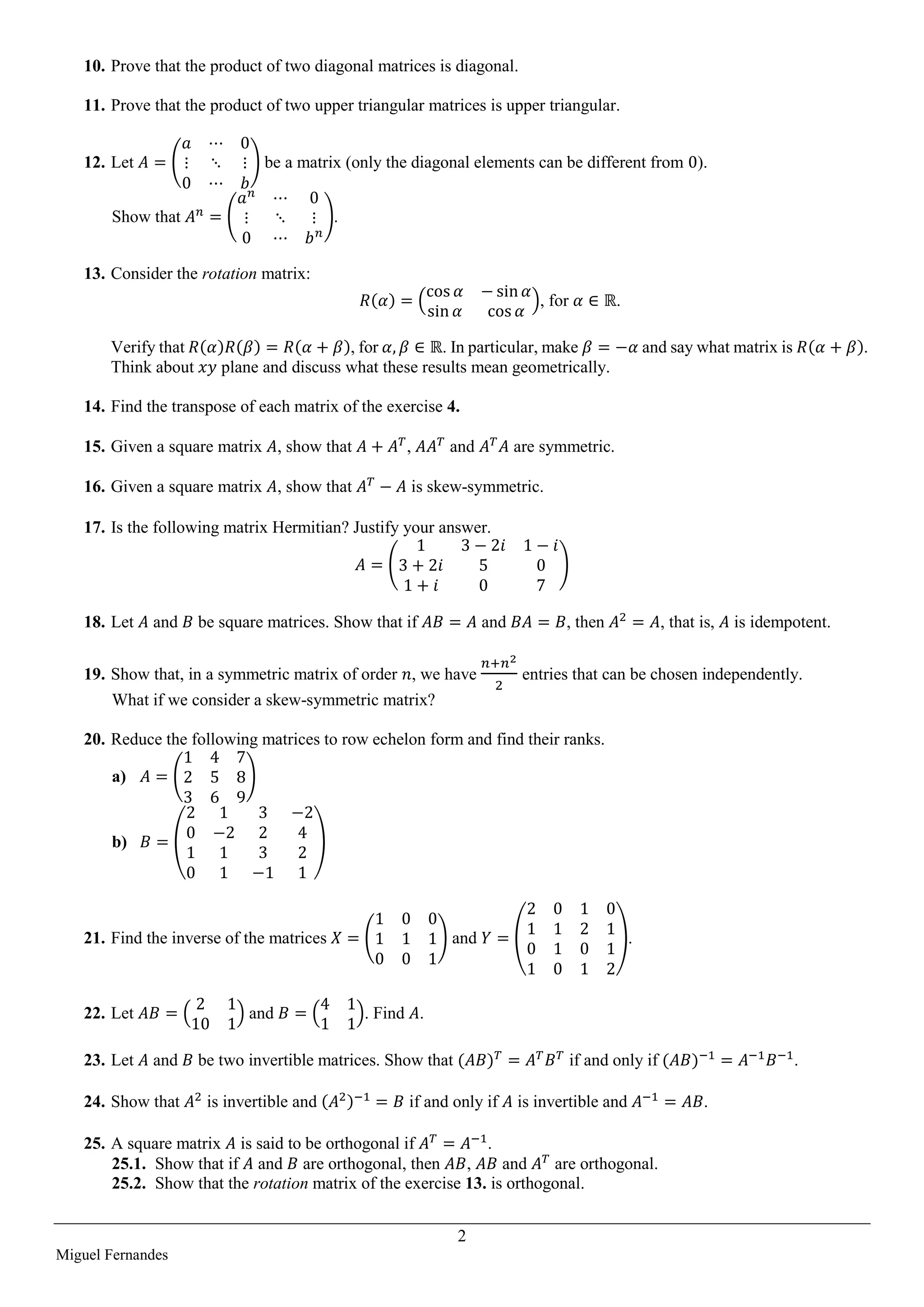 Exercises in Linear Algebra - Matrices and determinants | PDF