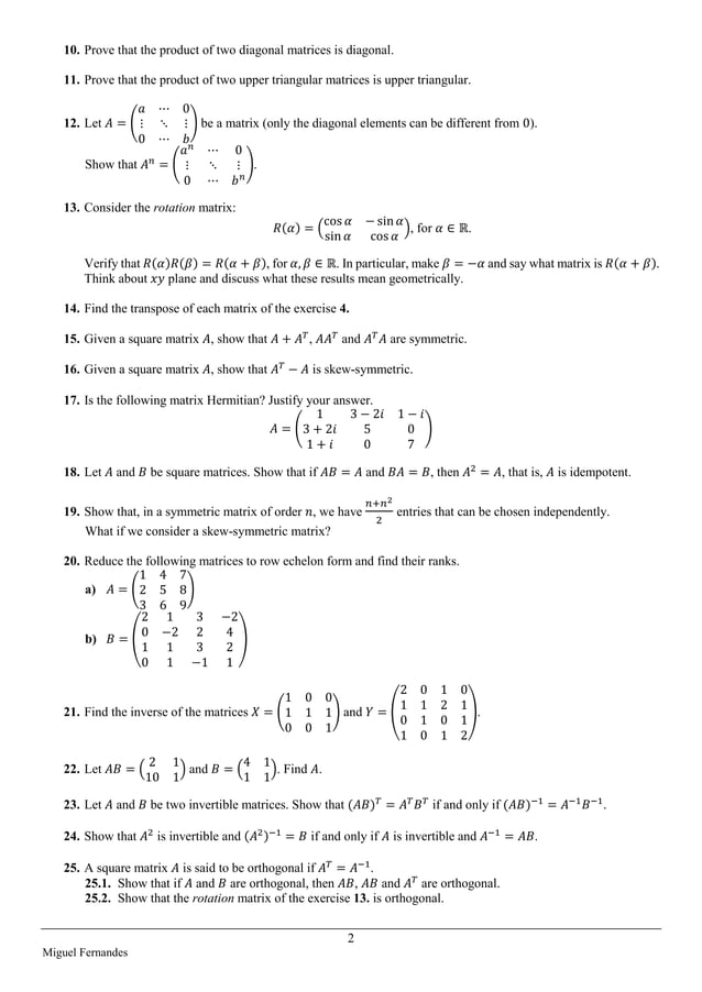 Exercises in Linear Algebra - Matrices and determinants | PDF | Programming Languages | Computing