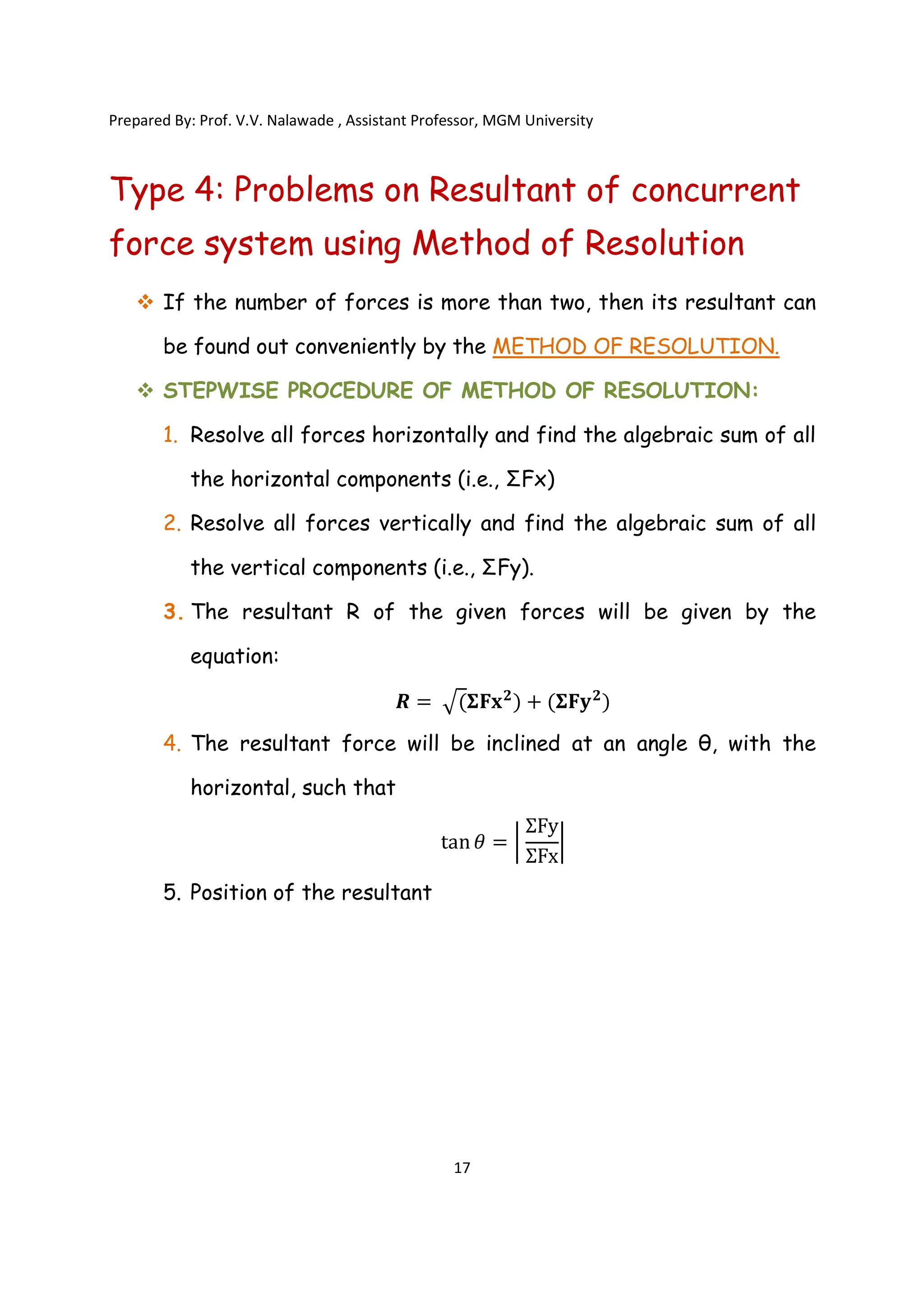 Unit 1. force system, solved problems on force system.pdf