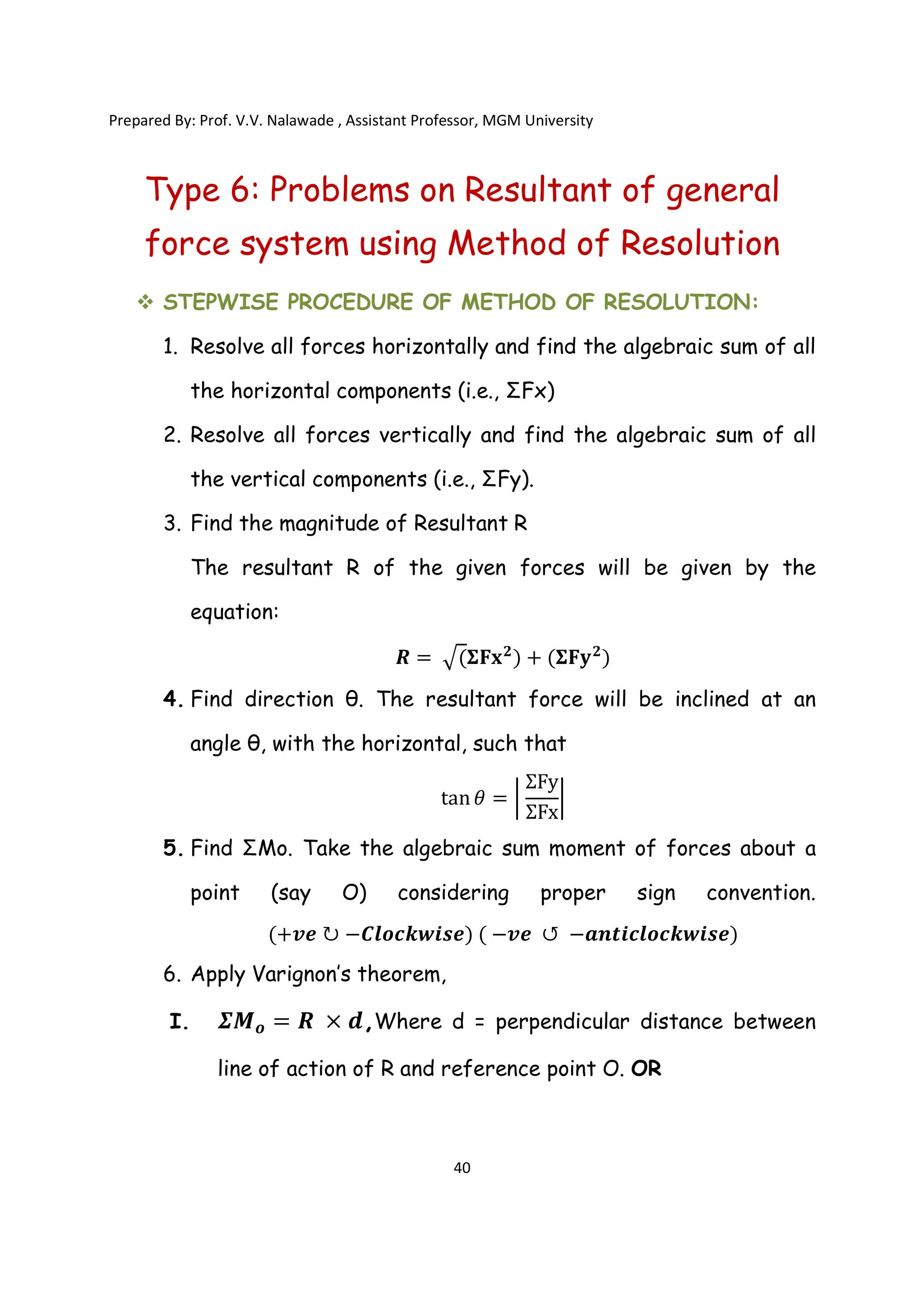 Unit 1. force system, solved problems on force system.pdf